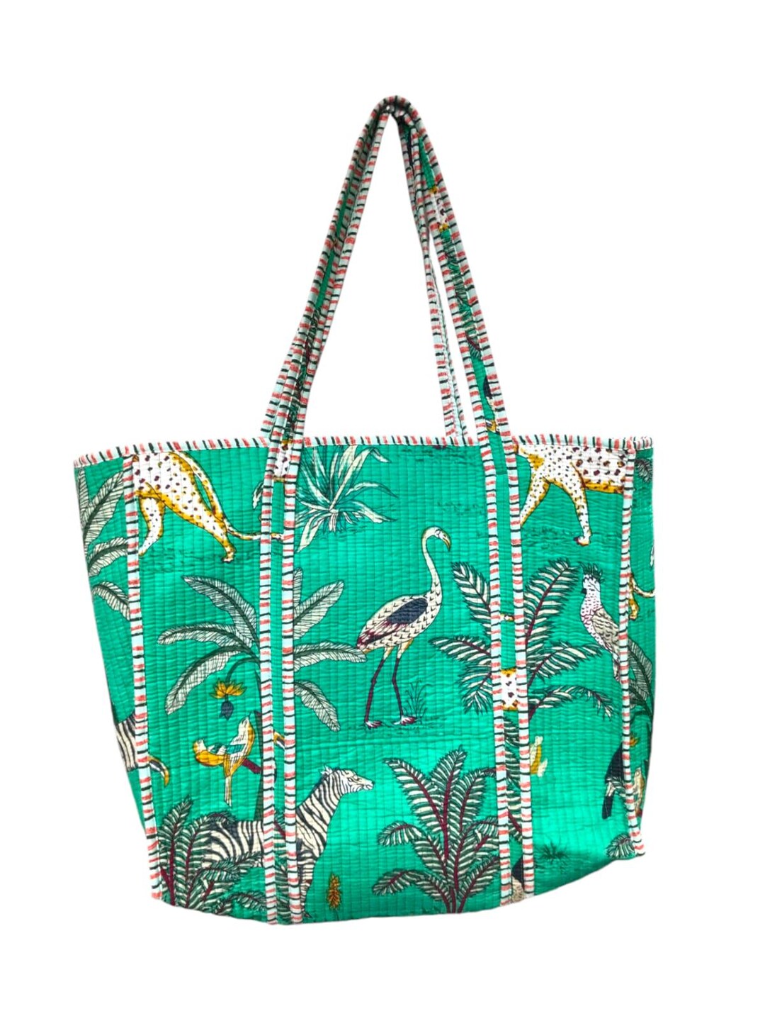 Indian Tote Bags Quilted Handmade Cotton Block Animal Printed Large ...