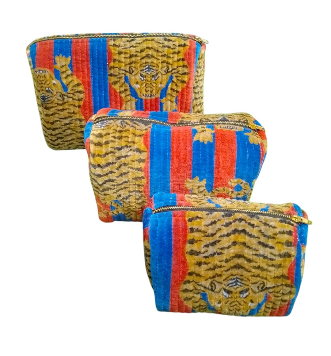 Set of 3 Makeup Bag Velvet Toiletry Bag, Tibetan Tiger Print, Large ...