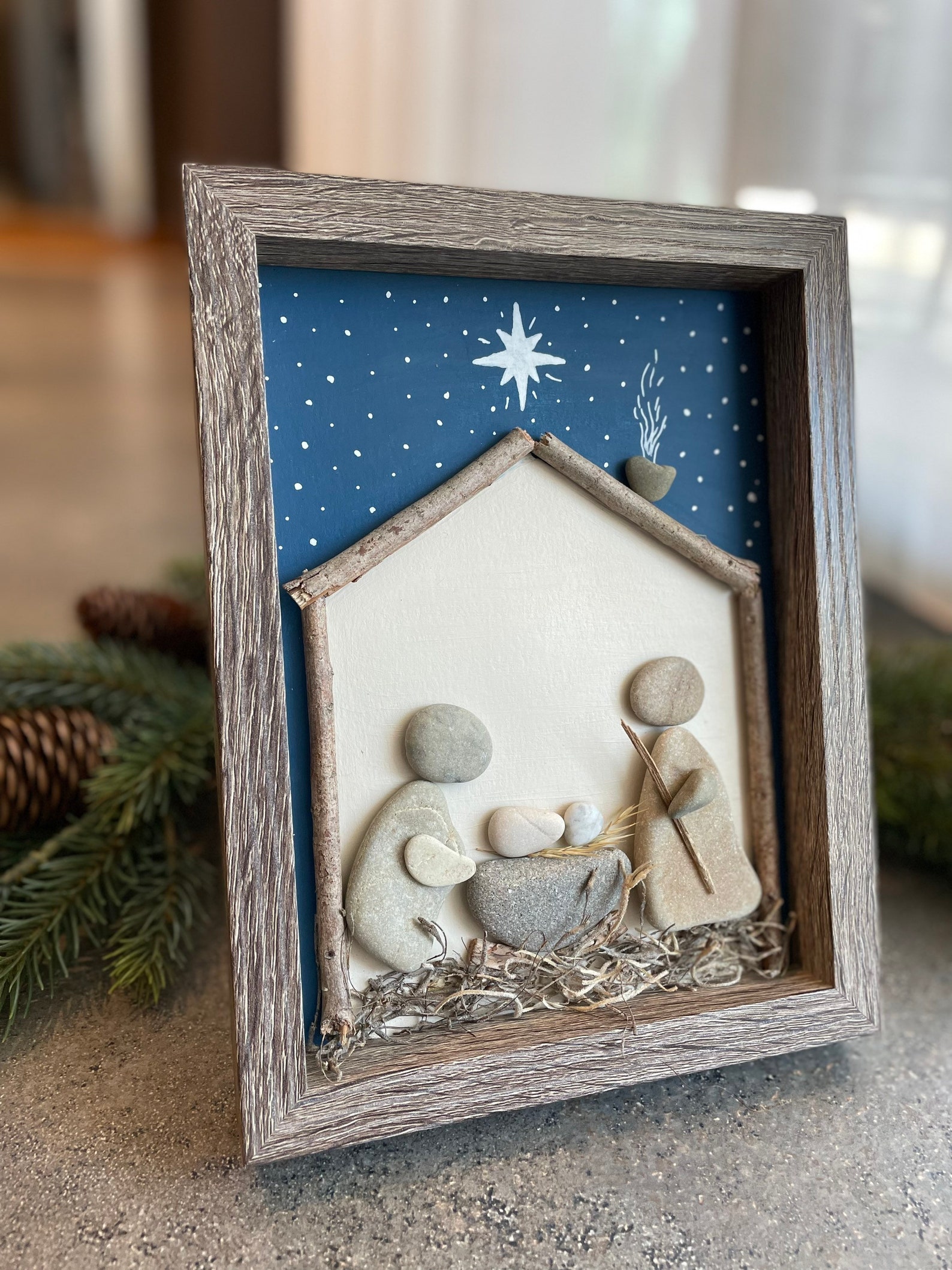 Pebble Art nativity Sceneset in a Wooden Frameperfect - Etsy