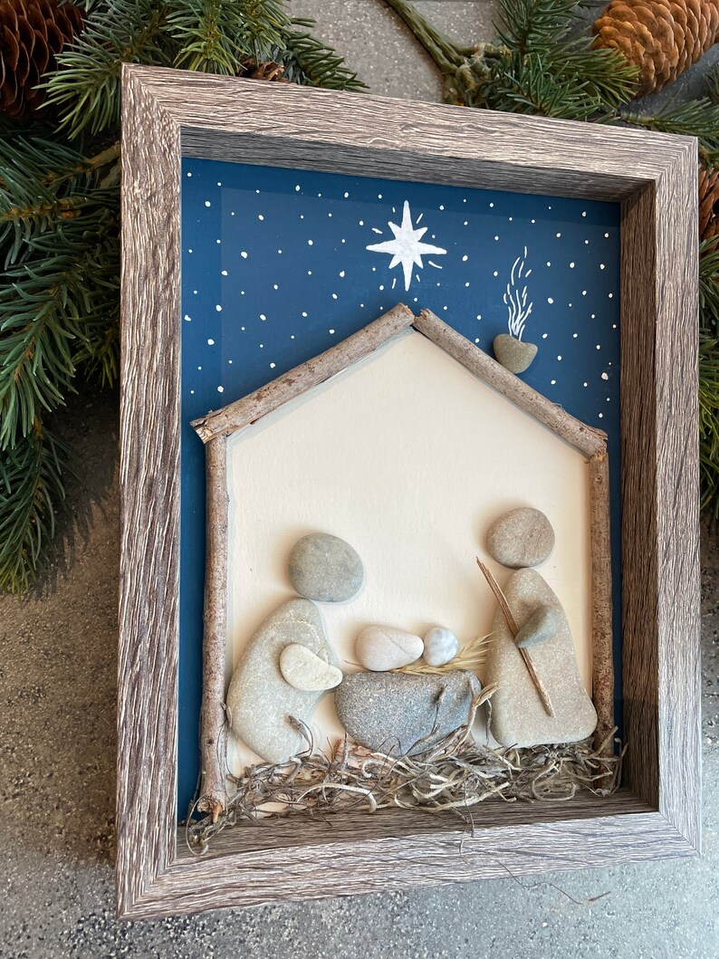Pebble Art nativity Sceneset in a Wooden Frameperfect - Etsy