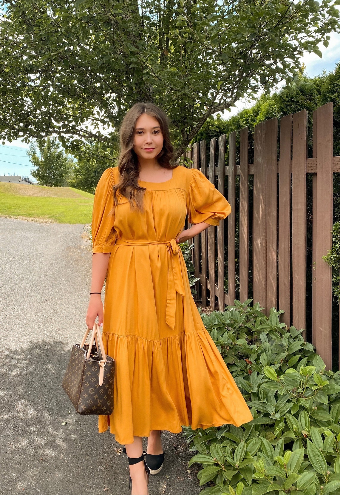 Women's Mustard Midi Dress Autumn Women's Fashion - Etsy