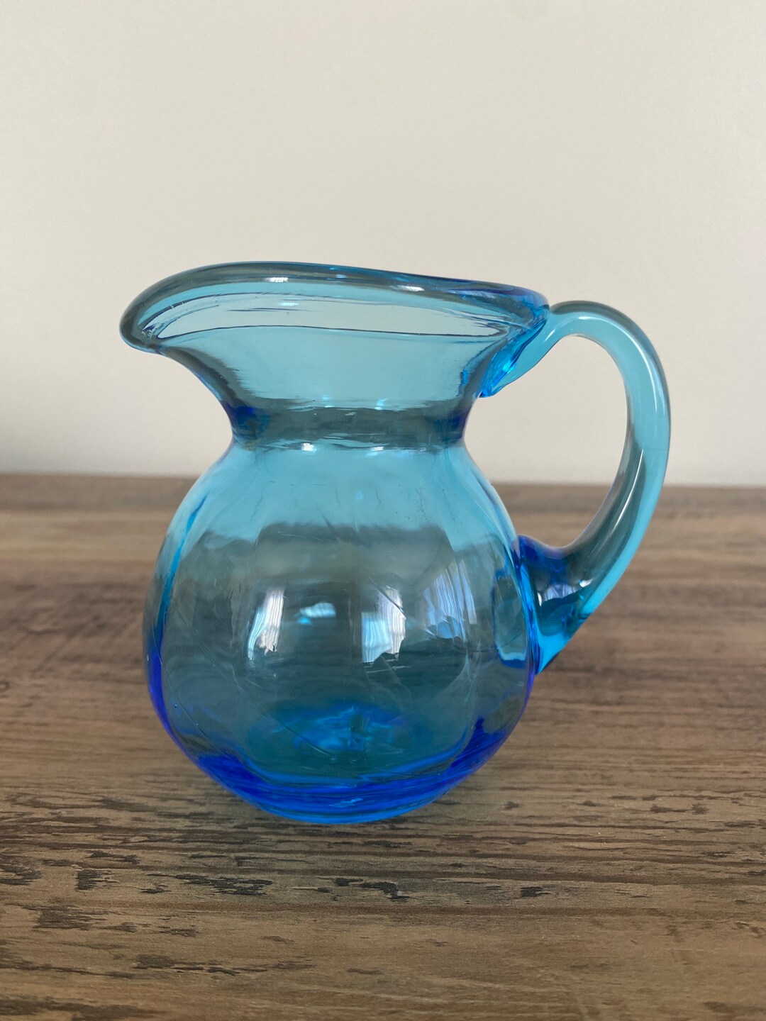 Vintage 1950s Blue Glass Hand Blown Mini Pitcher/creamer - Etsy