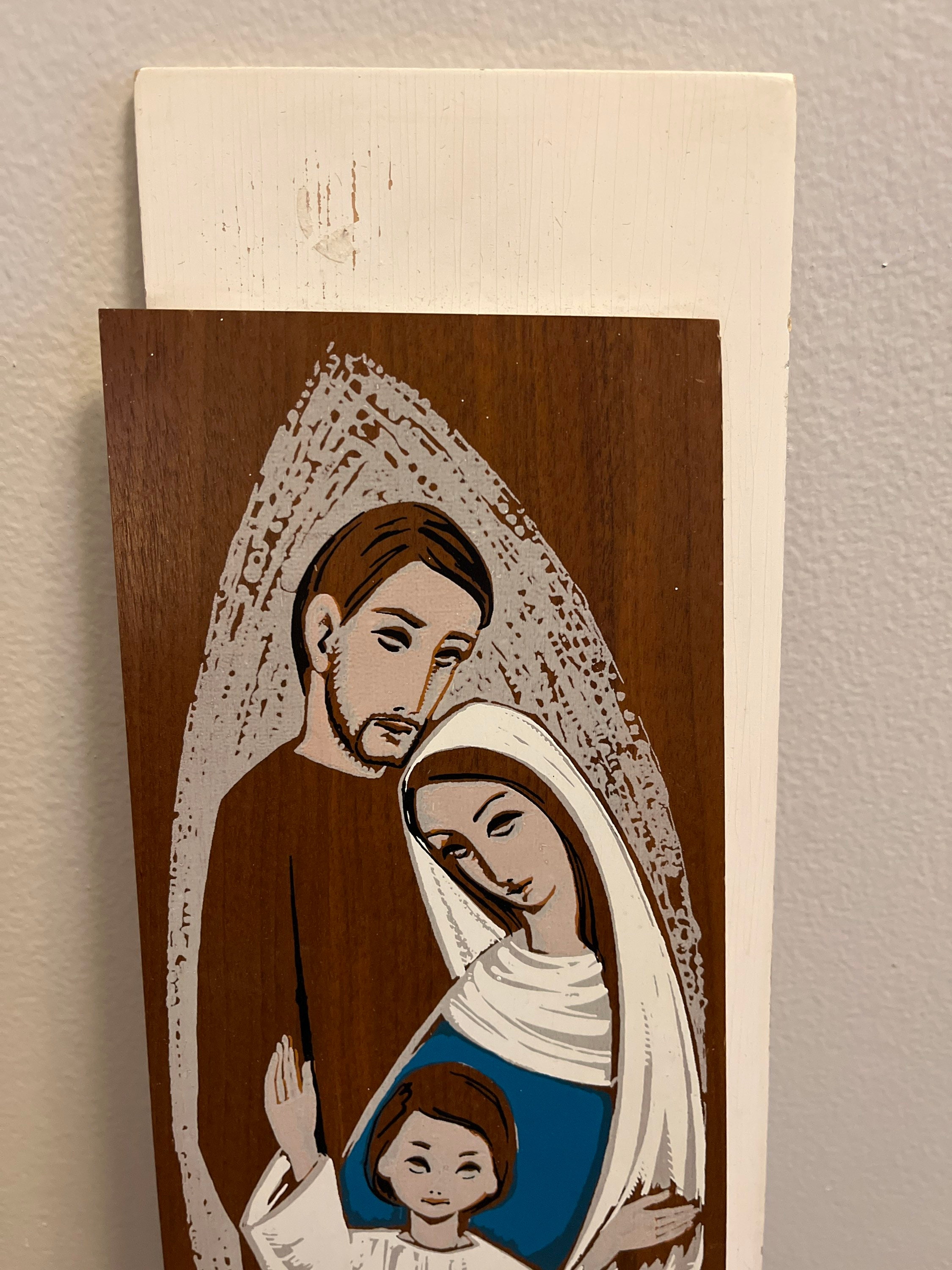 Vintage, Mid Century Jesus, Mary & Joseph Painting on Wood Board by ...