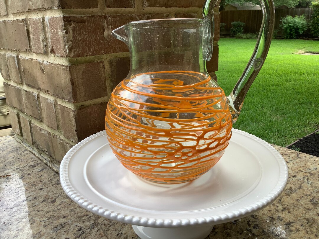Recycled Glass Handmade Orange Pitcher, Orange Glasses Pitcher ...