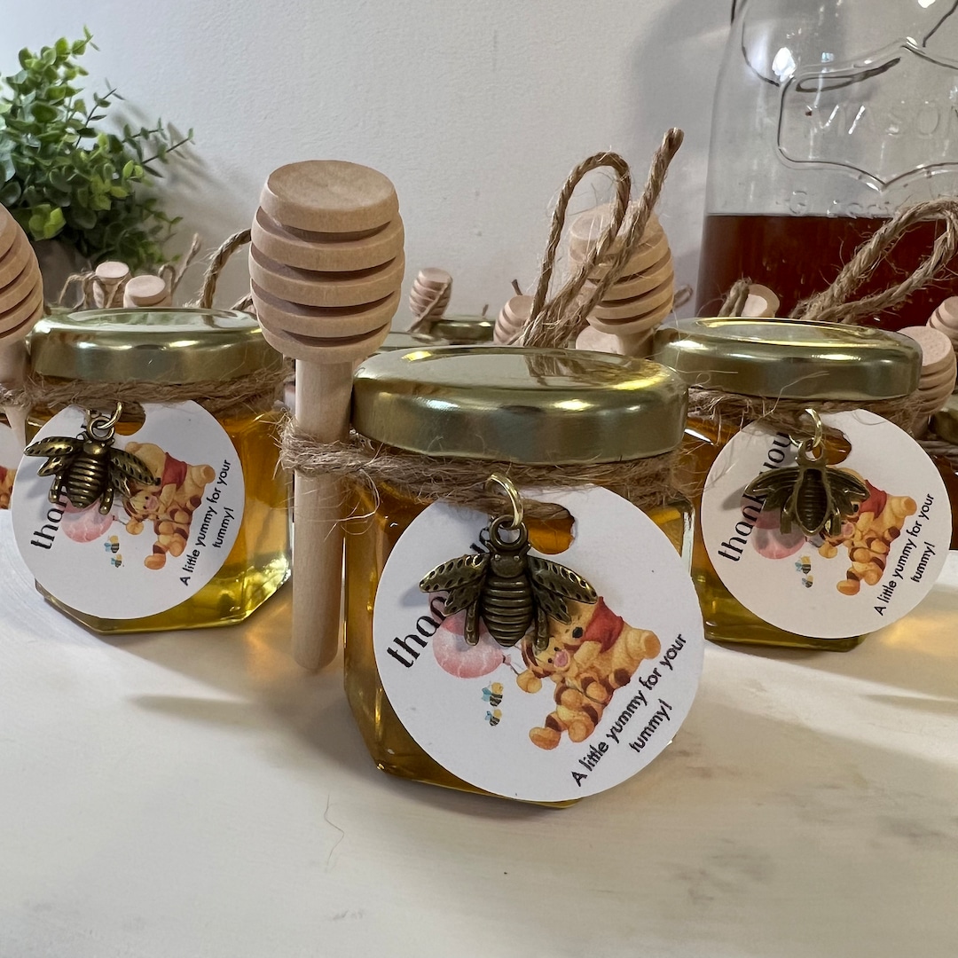 2oz Wildflower Honey Jar Favors, Bee Charm, Dipper - Etsy