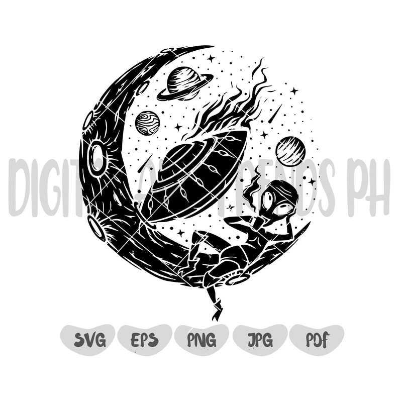 Alien Svg Alien Drinking Coffee in the Moon Svg Alien in the - Etsy