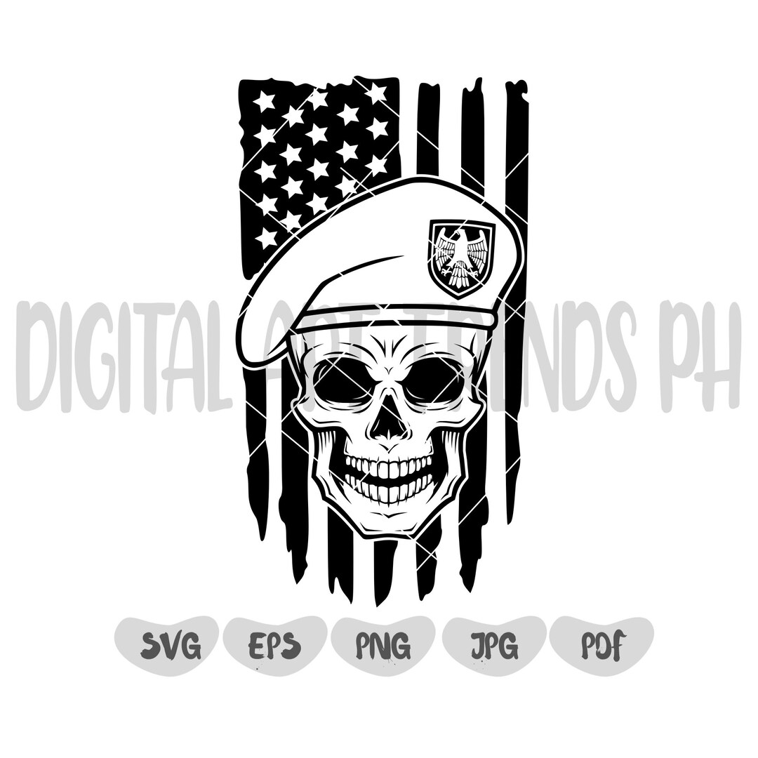 US Skull With Beret Special Forces Skull Svg Army Skull Svg - Etsy