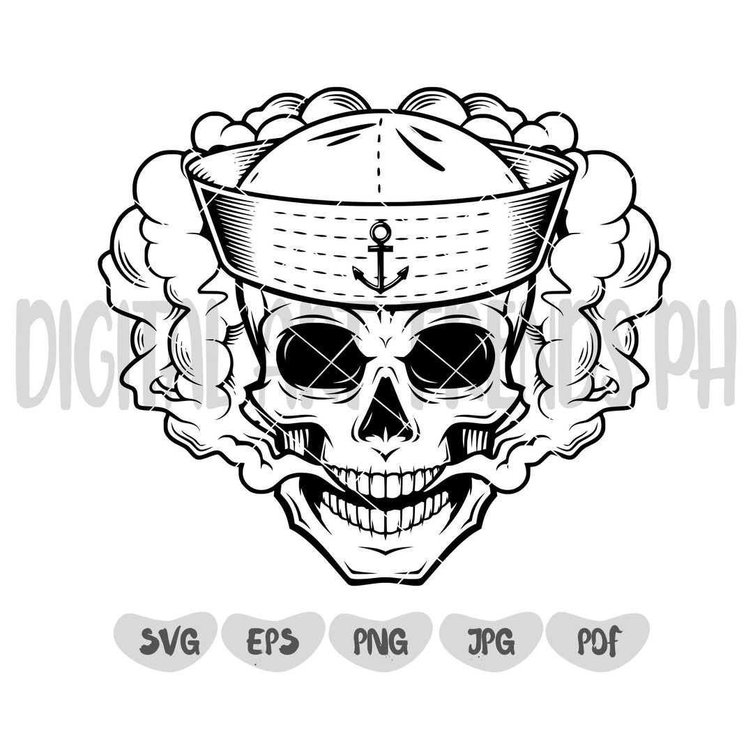 Sailor Skull Svg Smoked Skull Svg Sailor Cap Skull Svg - Etsy Australia