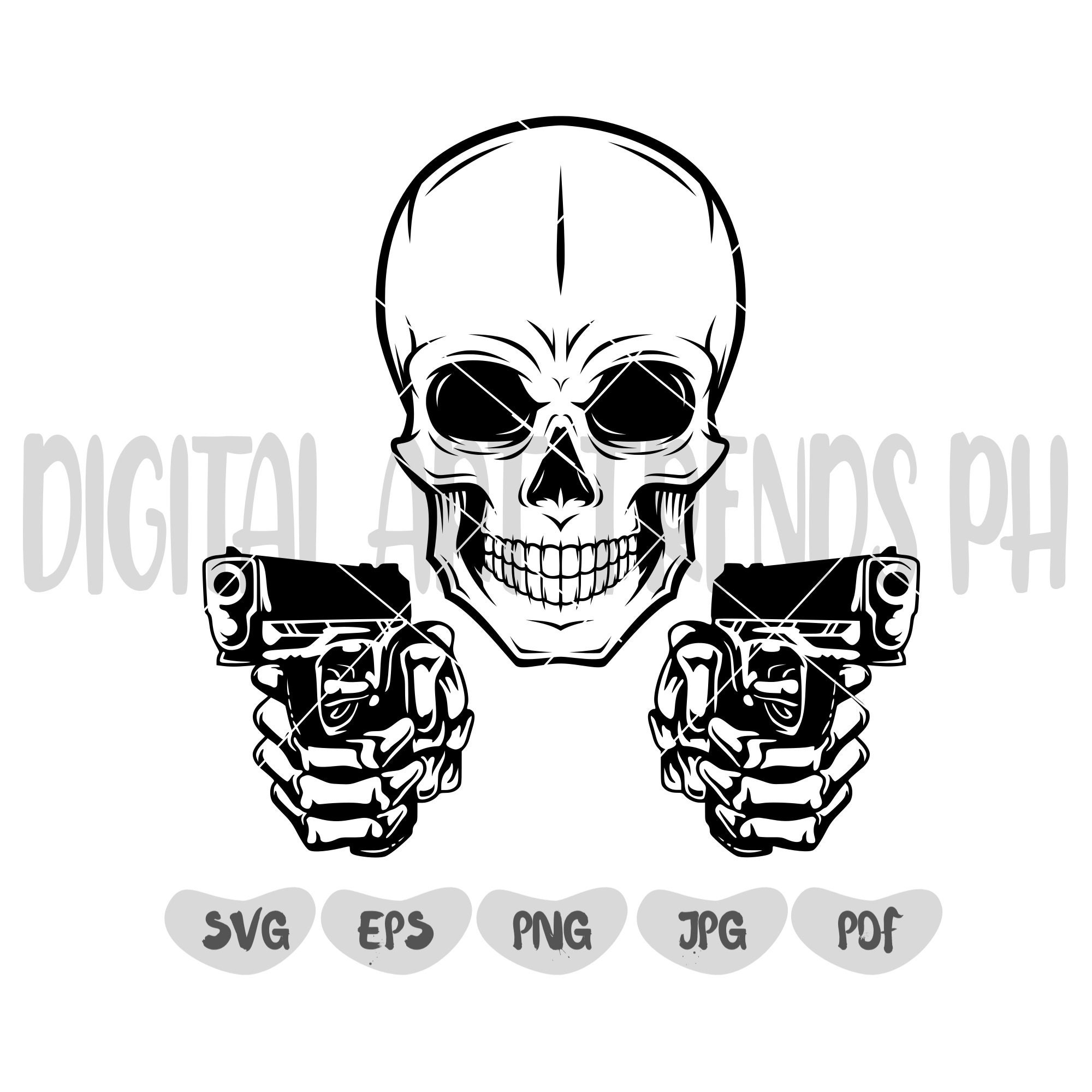 Gun And Skull Drawings