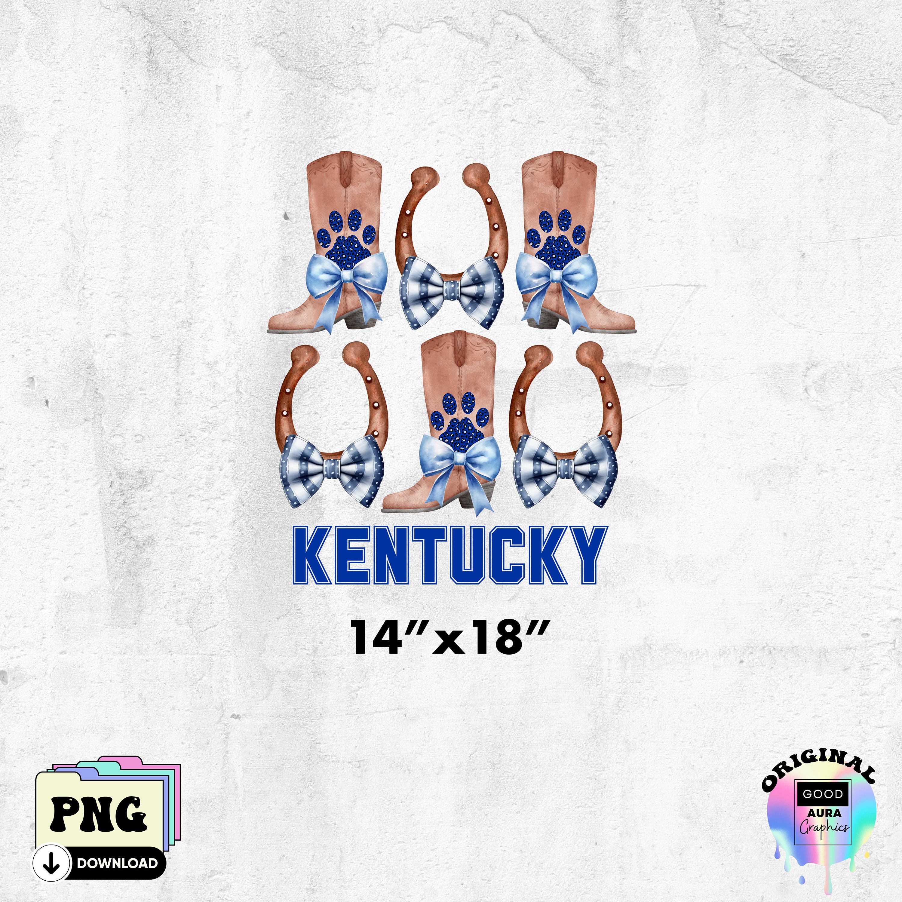 Kentucky Blue Watercolor Cowgirl Boots Coquette Bows Wildcat Png ...