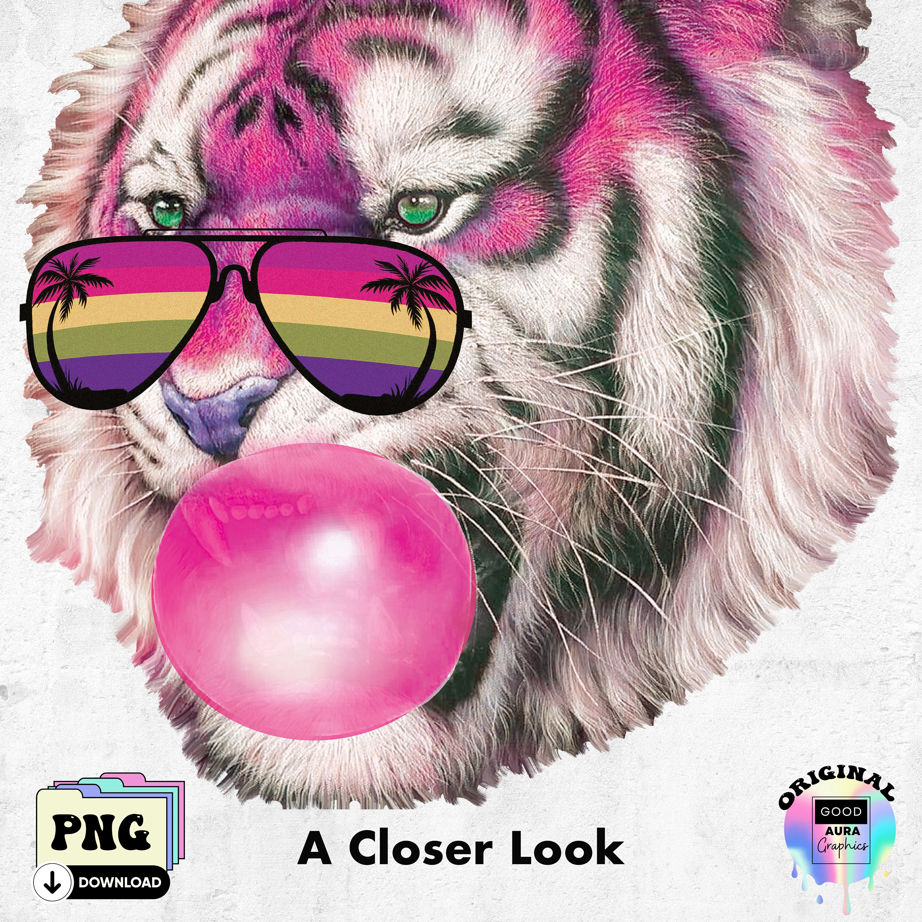 Painted Pink Orange Realistic Summer Tiger Chewing Gum Wearing ...