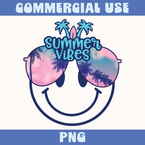 Summer Vibes Smile Retro Happy Png | Groovy Colorful Sky Sunglasses ...