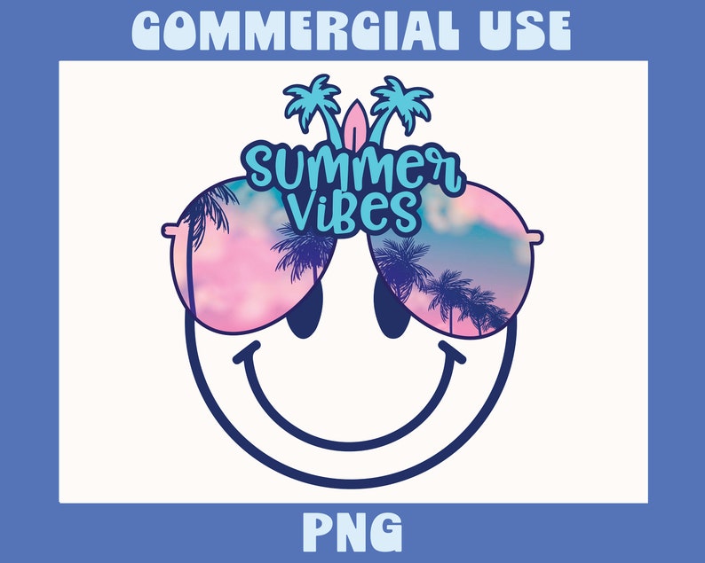 Summer Vibes Smile Retro Happy Png Groovy Colorful Sky Sunglasses Palm ...