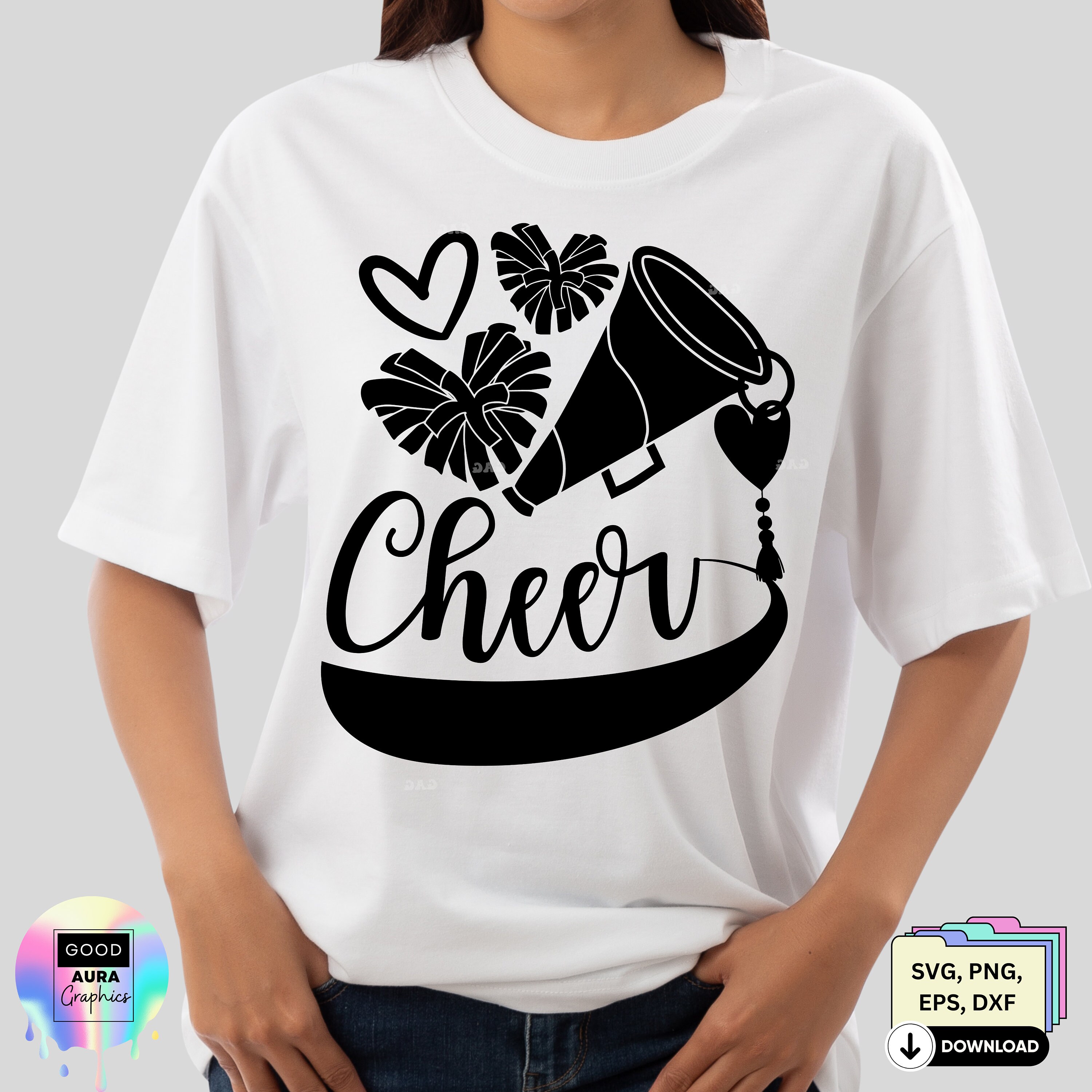 Cheer Svg, Dxf Eps Png, Heart Pom Poms Megaphone Svg, Cheerleader ...