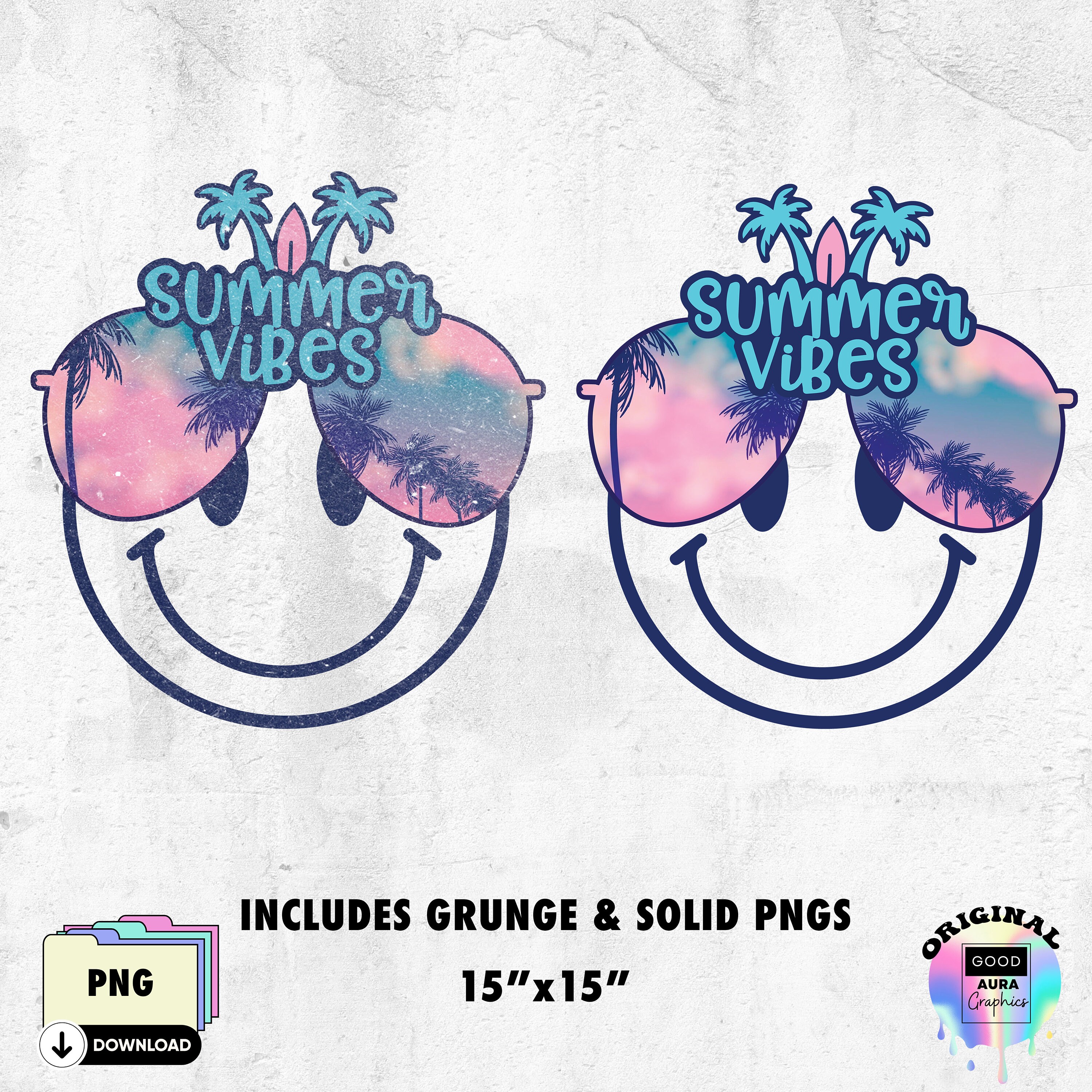 Summer Vibes Smile Retro Happy Png Groovy Colorful Sky Sunglasses Palm ...