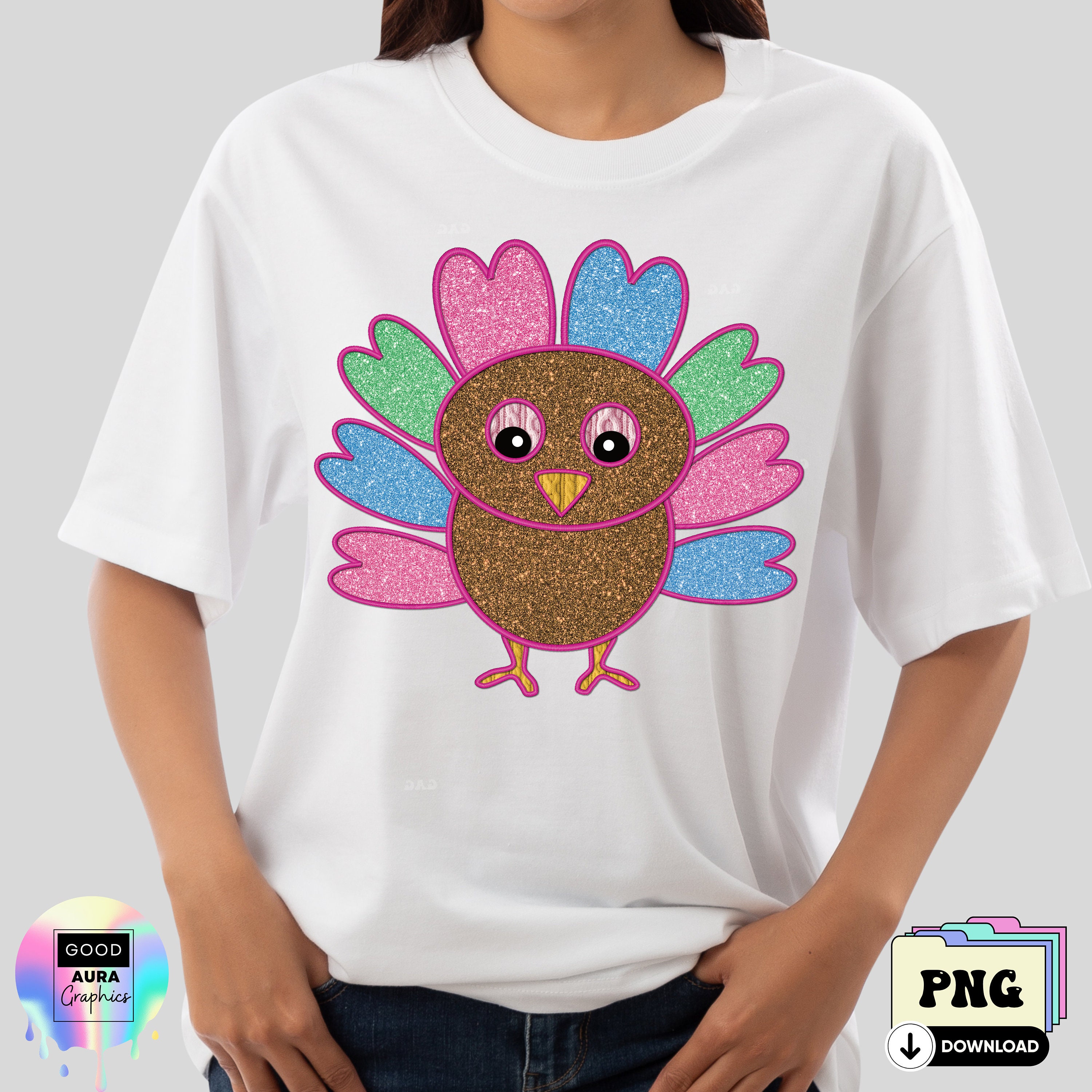 Thanksgiving Glitter Turkey PNG | Faux Embroidery Sublimation Files ...