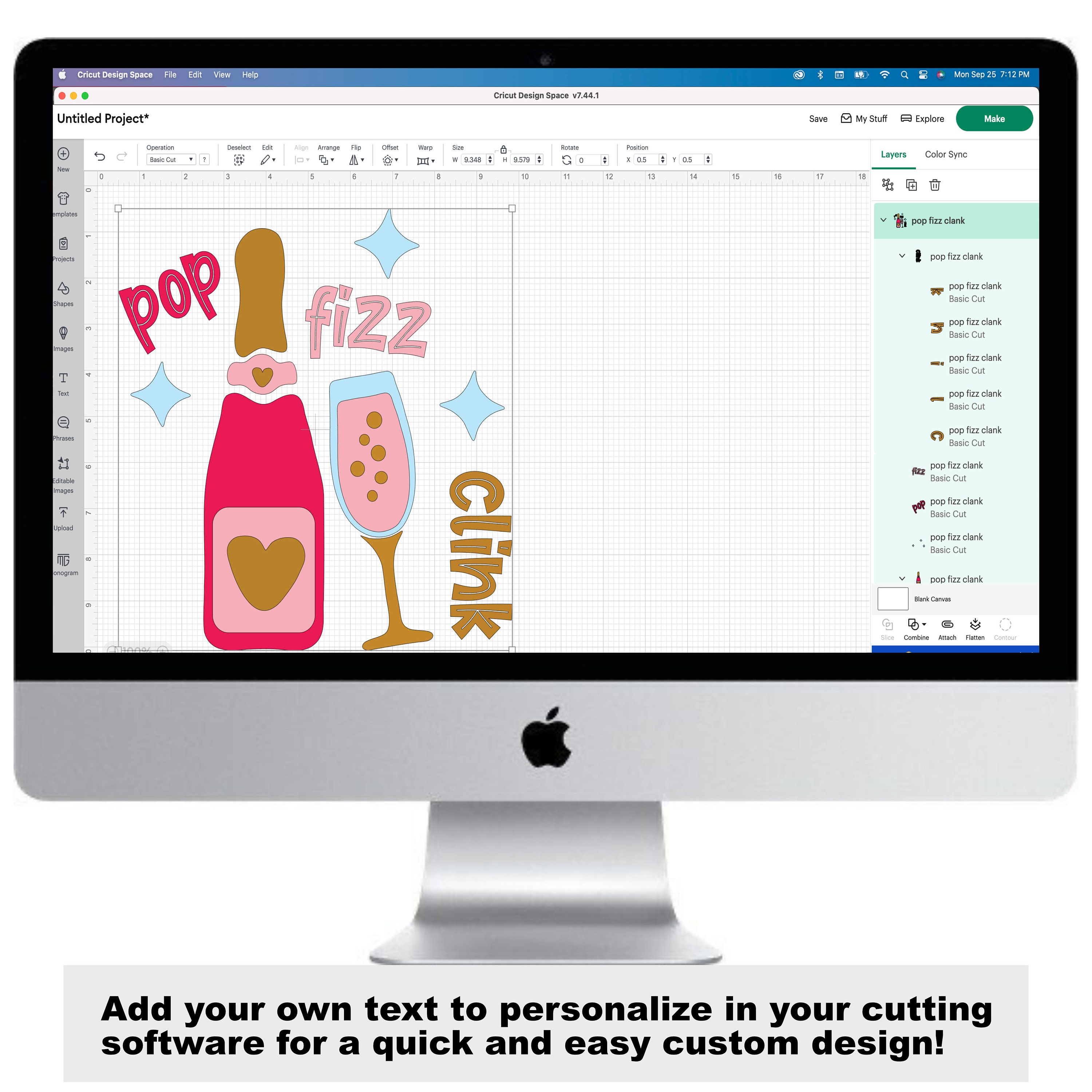 Pop Clank Fizz NYE Glitter SVG PNG Trendy Sparkly Wine Champaigne New ...