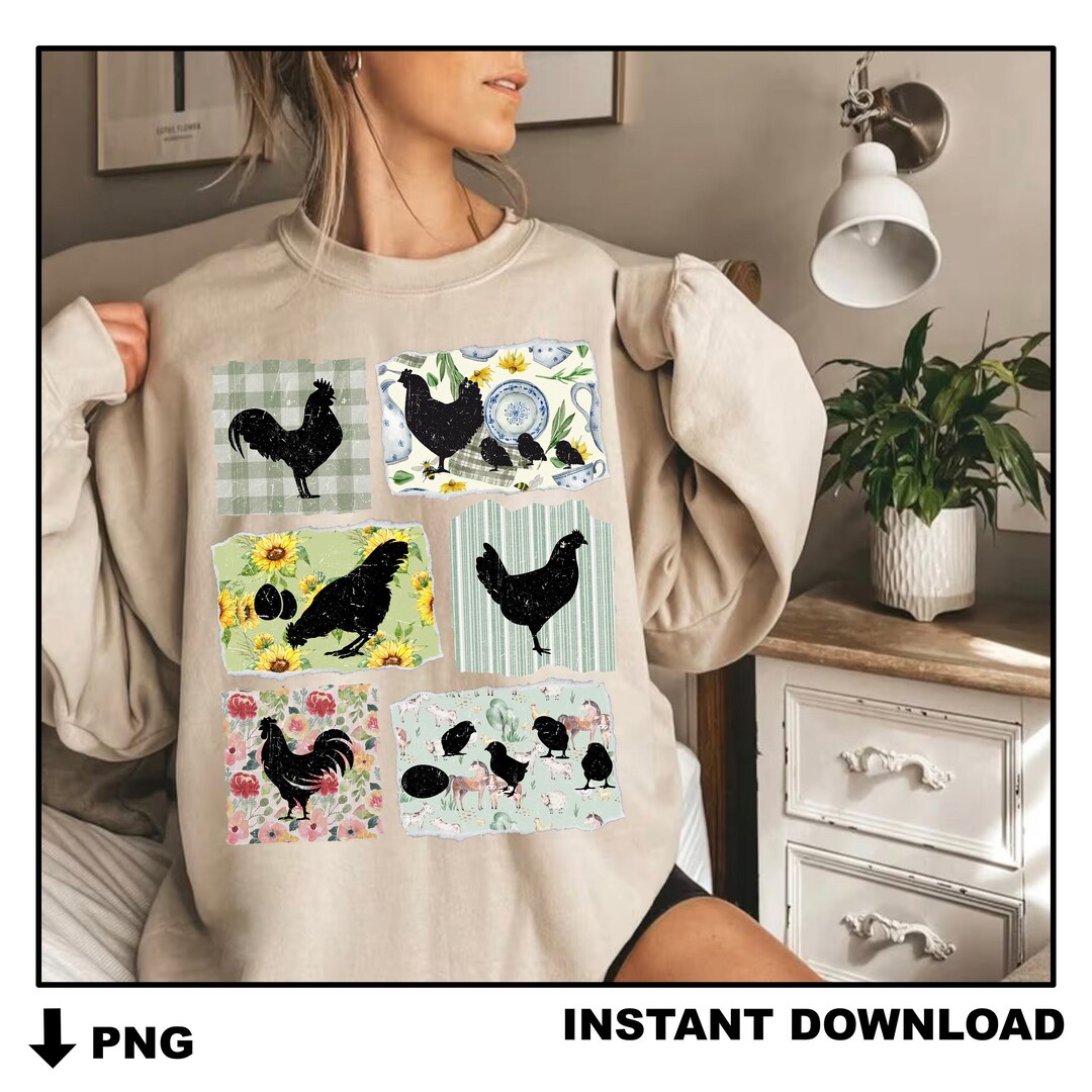 Cottagecore Retro Farmhouse Chickens Destructed Collage Sublimation ...