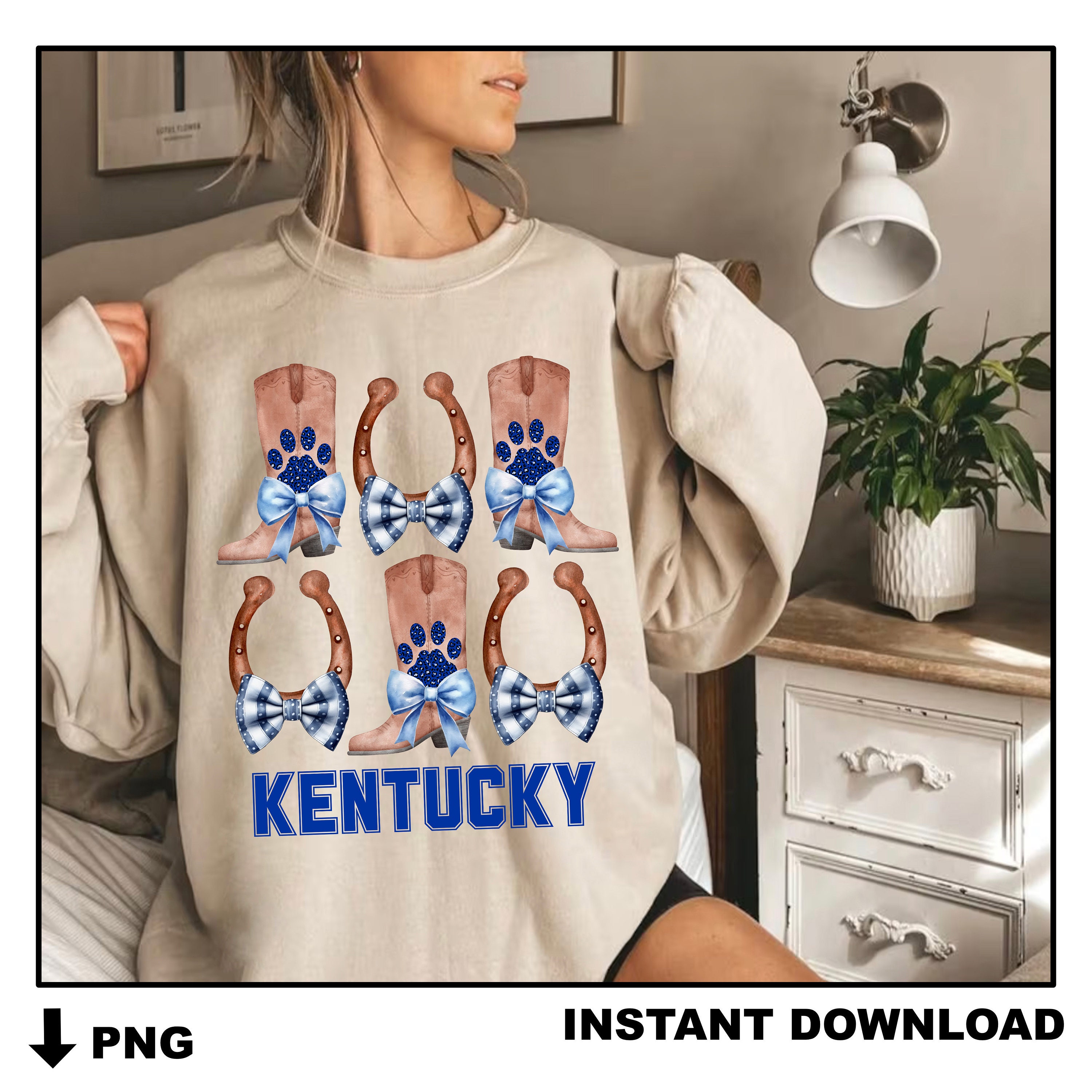Kentucky Blue Watercolor Cowgirl Boots Coquette Bows Wildcat Png ...
