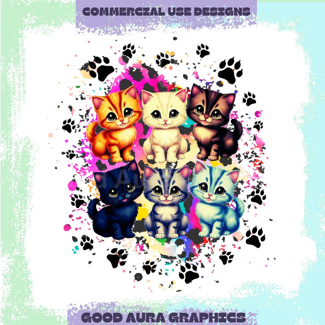 Rainbow Frank Cats Leopard Paw Print DTF Sublimation Design | Shirt ...