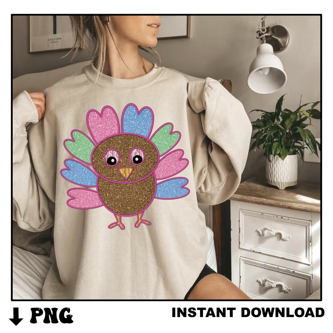 Thanksgiving Glitter Turkey PNG | Faux Embroidery Sublimation Files ...