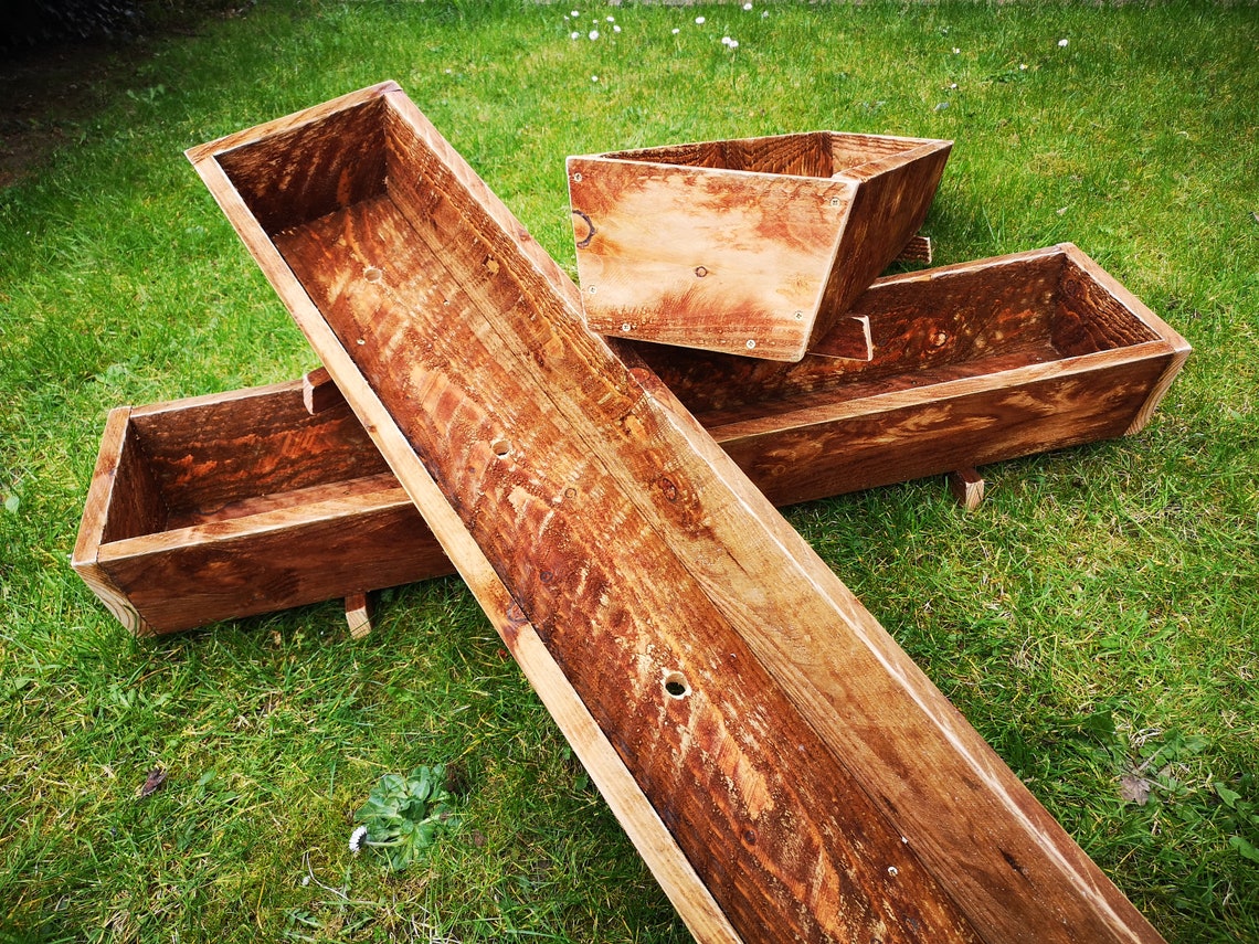 90cm Rustic Angled Wooden Floor Patio Planter Trough Plant Pot | Etsy UK