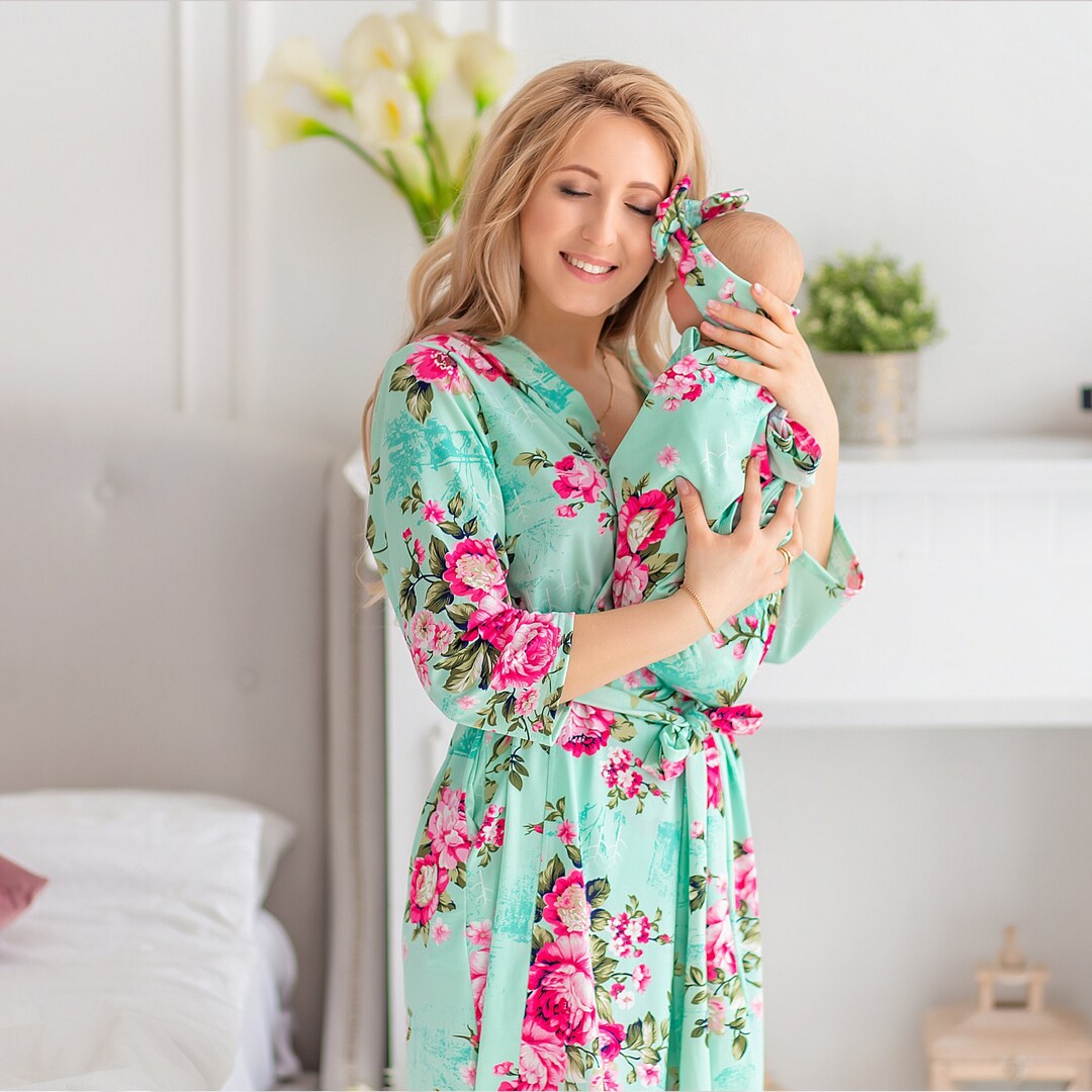 Robe and Swaddle Set Girl, Labor Delivery Gown and Robe, Nursing Gown ...