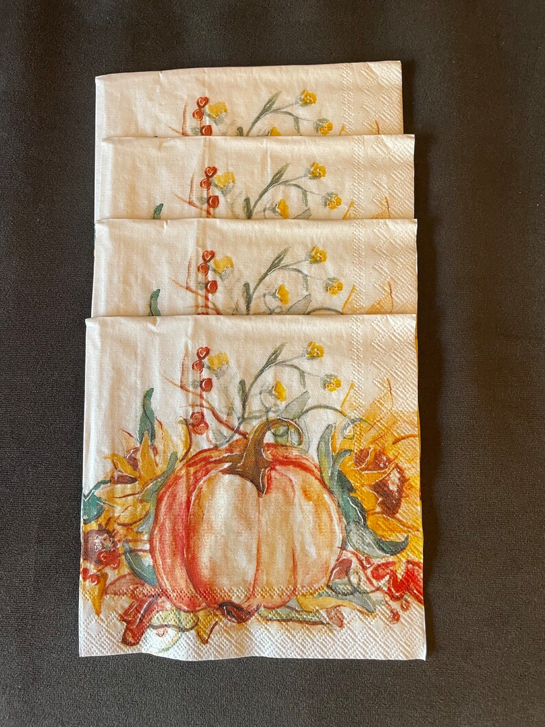 Decoupage Paper Napkins ~ Pumpkins, Sunflowers, Fall Foliage ~ Set of 4 ...