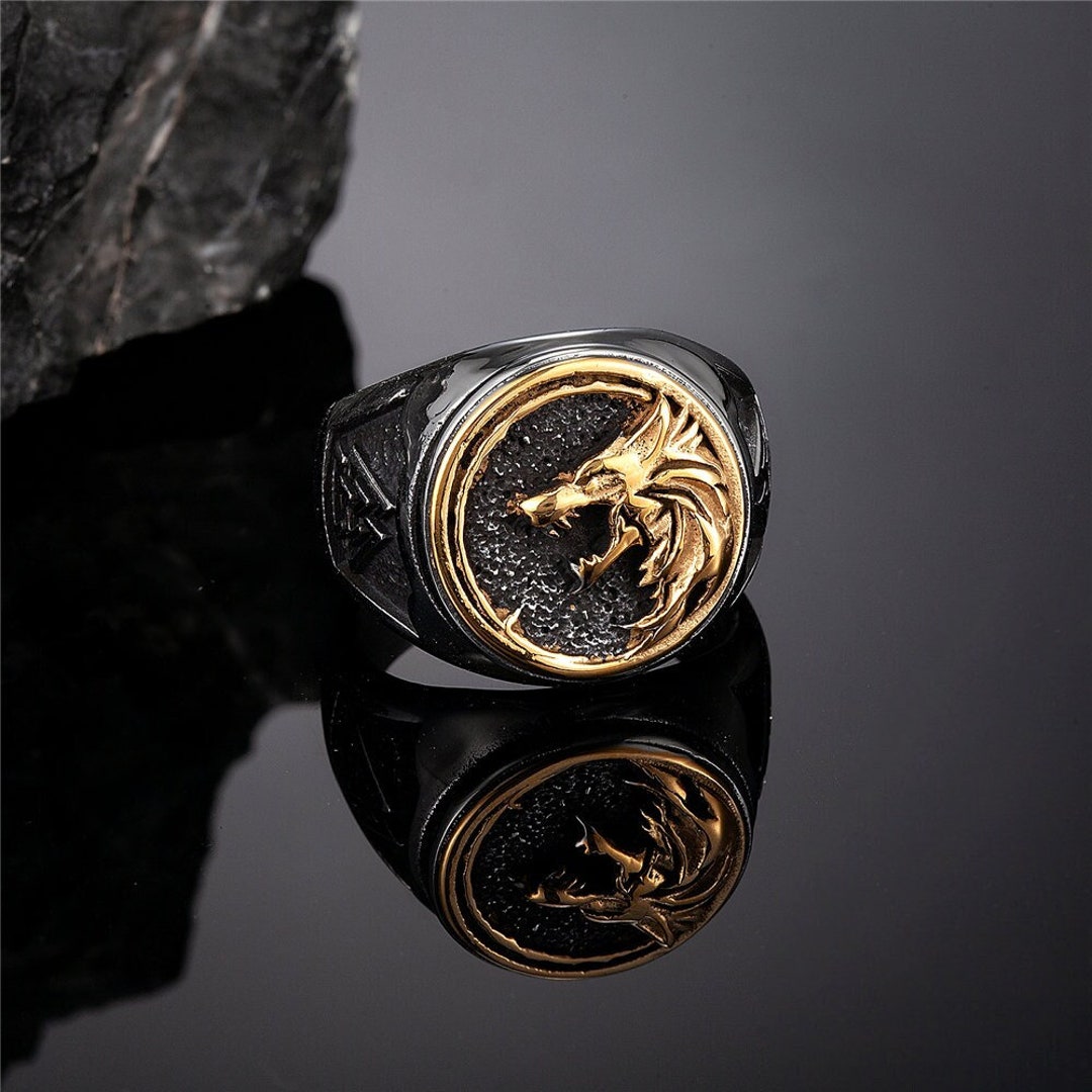 Viking Ring Fenrir Wolf Head in Stainless Steel Gold and - Etsy