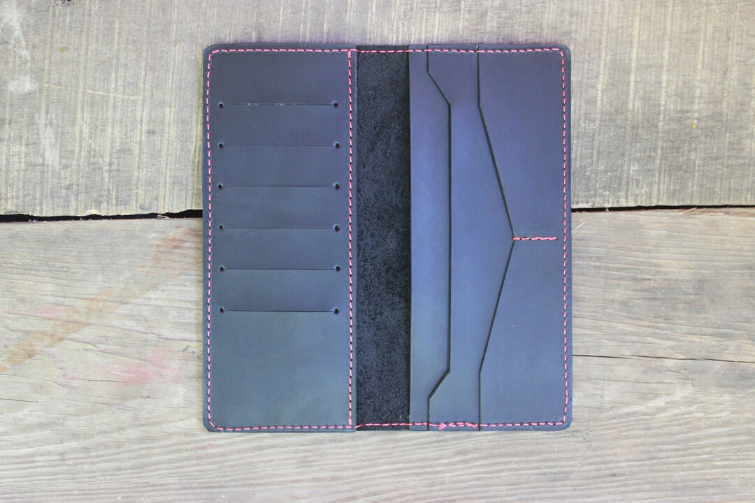 Black Minimalist Long Bifold Leather Wallet Long Leather - Etsy