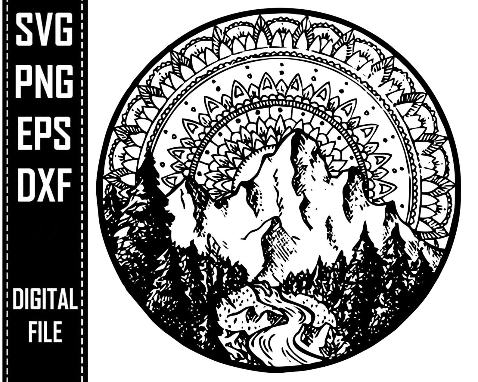 Mandala Zentangle World Mountain River Lake Forest Pine Fir | Etsy