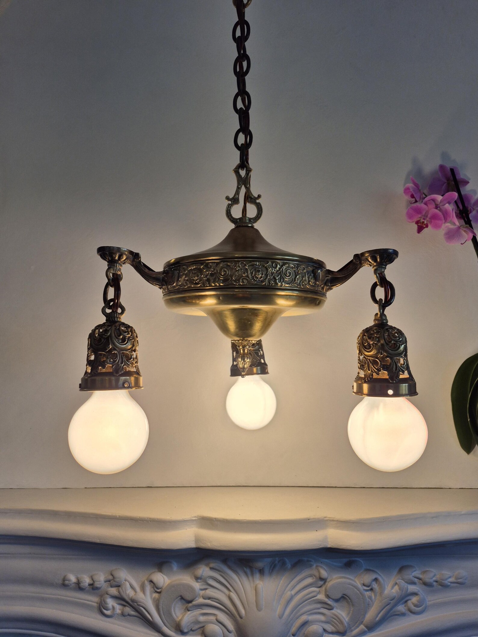 Antique Victorian Pan Light Chandelier, Art Deco, Art Nouveau, Ornate ...