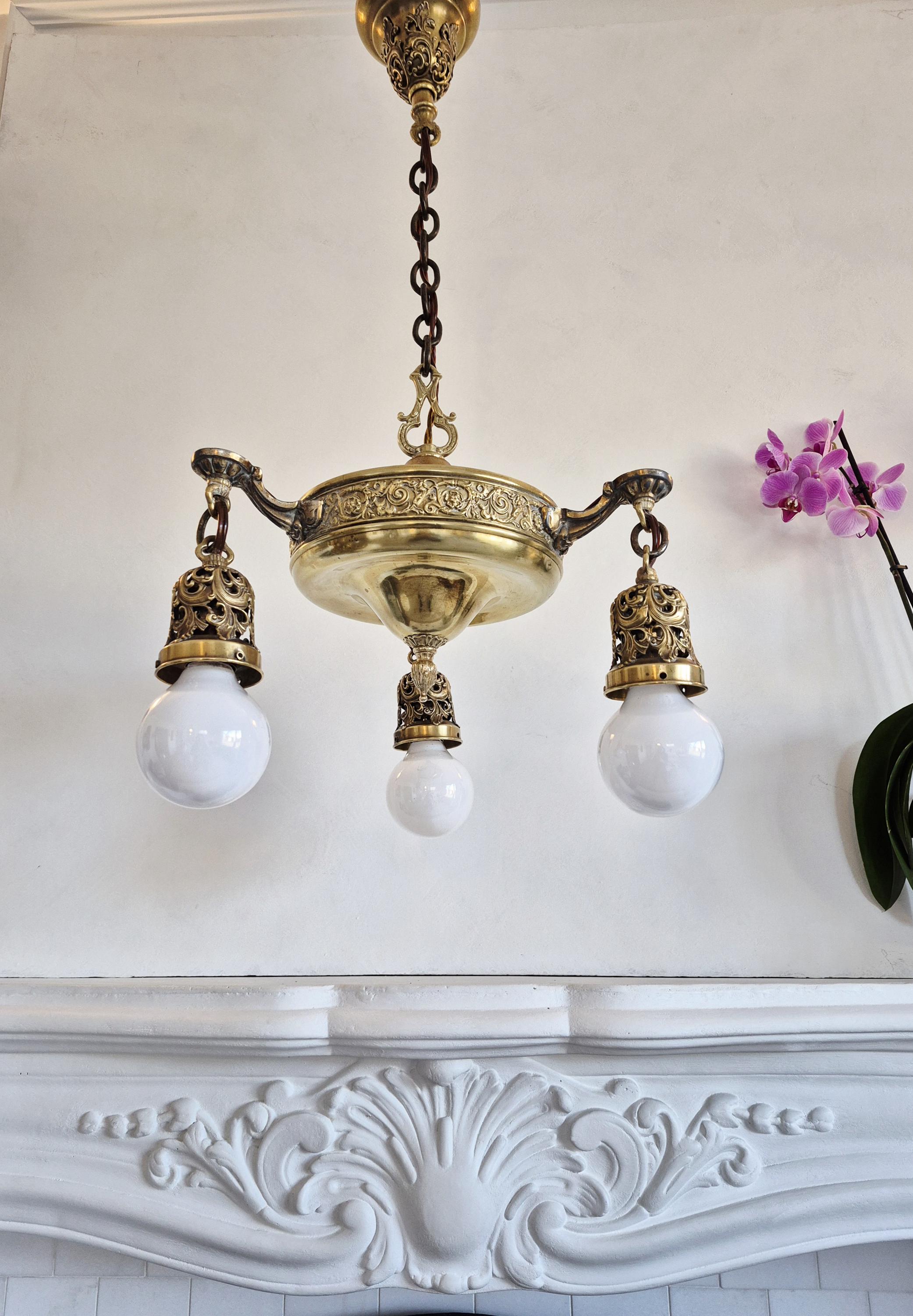 Antique Victorian Pan Light Chandelier, Art Deco, Art Nouveau, Ornate ...