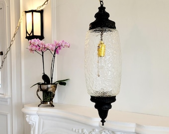 Vintage Plug-in Swag Lamp, Mid-century Amber Glass Light, Large ...