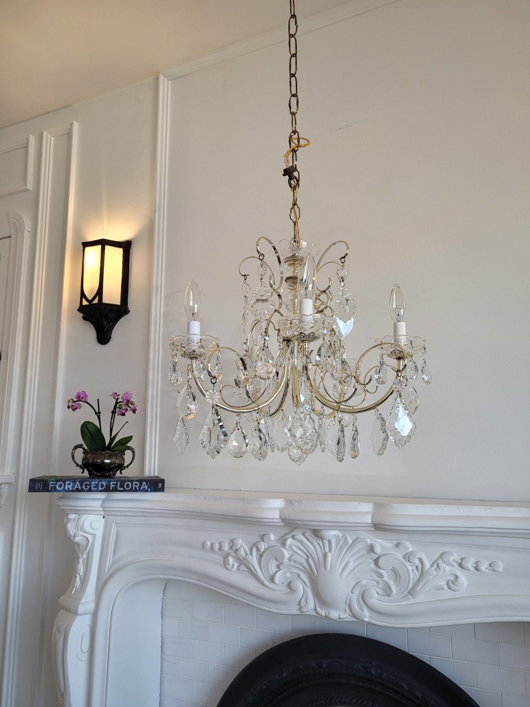 Vintage Brass & Crystals Chandelier, French Empire Ornate Gold 5-light ...