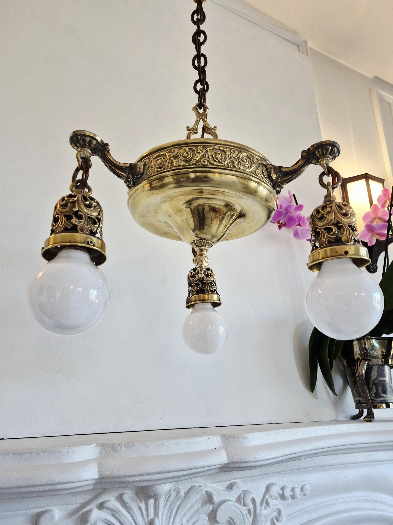 Antique Victorian Pan Light Chandelier, Art Deco, Art Nouveau, Ornate ...