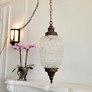 Vintage Plug-in Swag Lamp, Art Deco Art Nouveau Bubble Swirl Glass ...