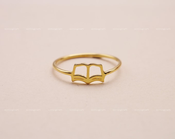 Book Ring, Minimalist Open Book Ring, Book Lover Gift, Bookworm Gift ...