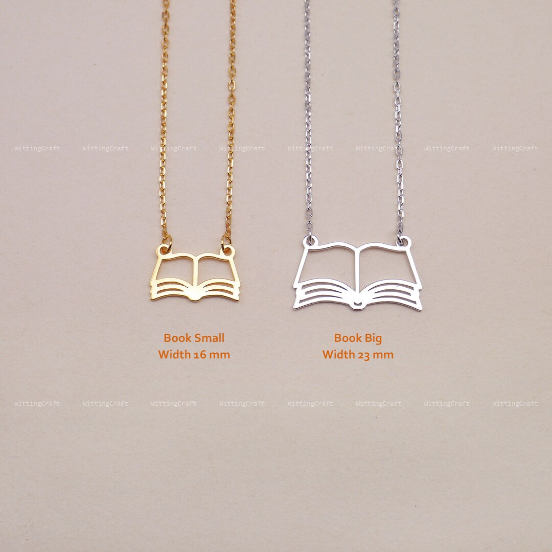 Book Necklace, Two Sizes Open Book Necklace, Book Lover Gift, Bookworm ...