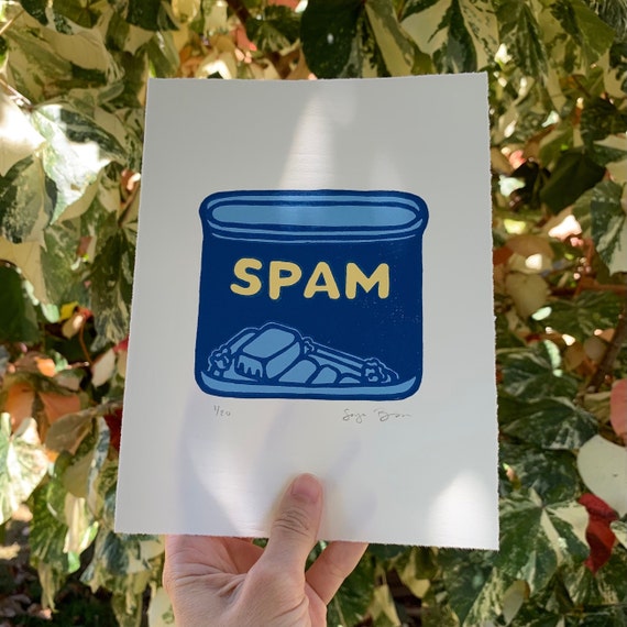 Spam Can Retro Food Illustration Linocut Art Print | Etsy