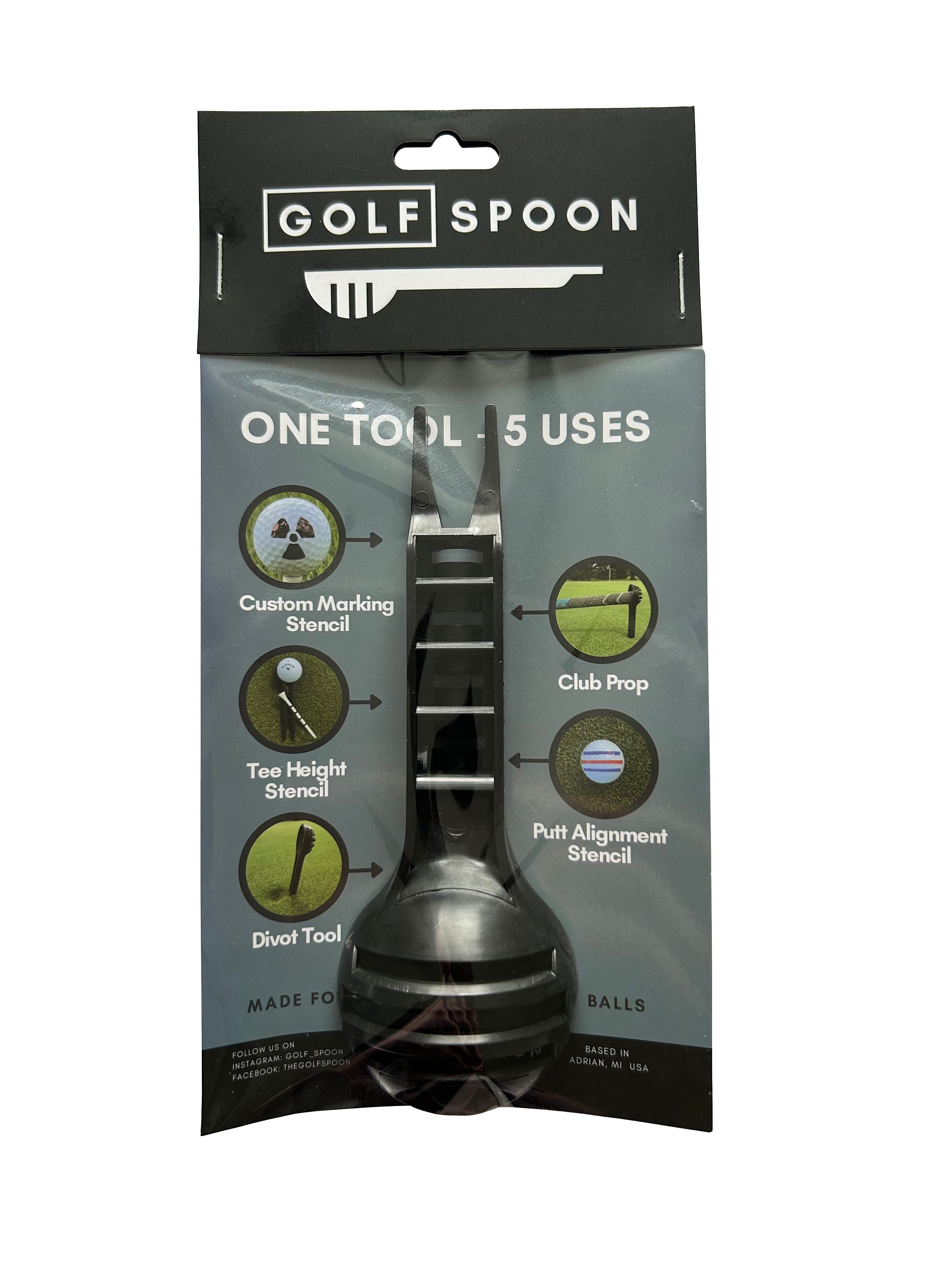Golf SPOON 5-in-1 Golf Tool Custom Ball Stencil, Club Rest, Putt ...