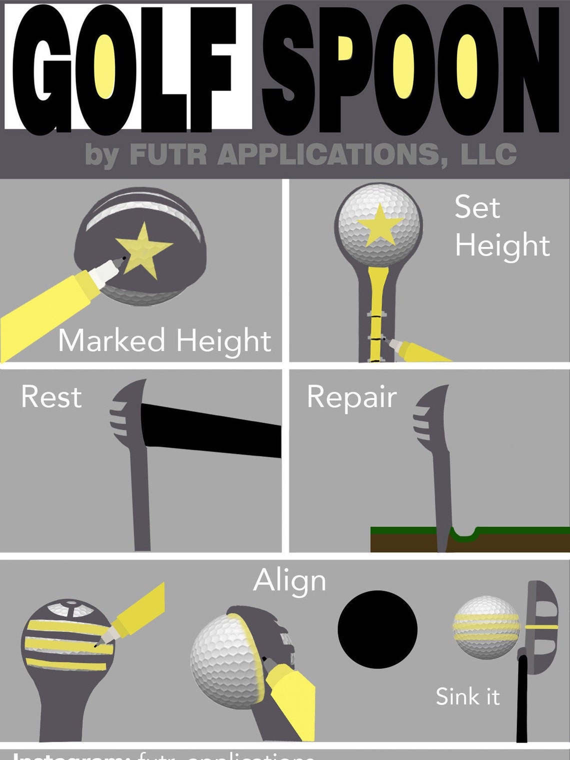 Golf SPOON-Tesla-5in1-Golf Multi Tool-Custom Ball Marker Stencil-Triple ...