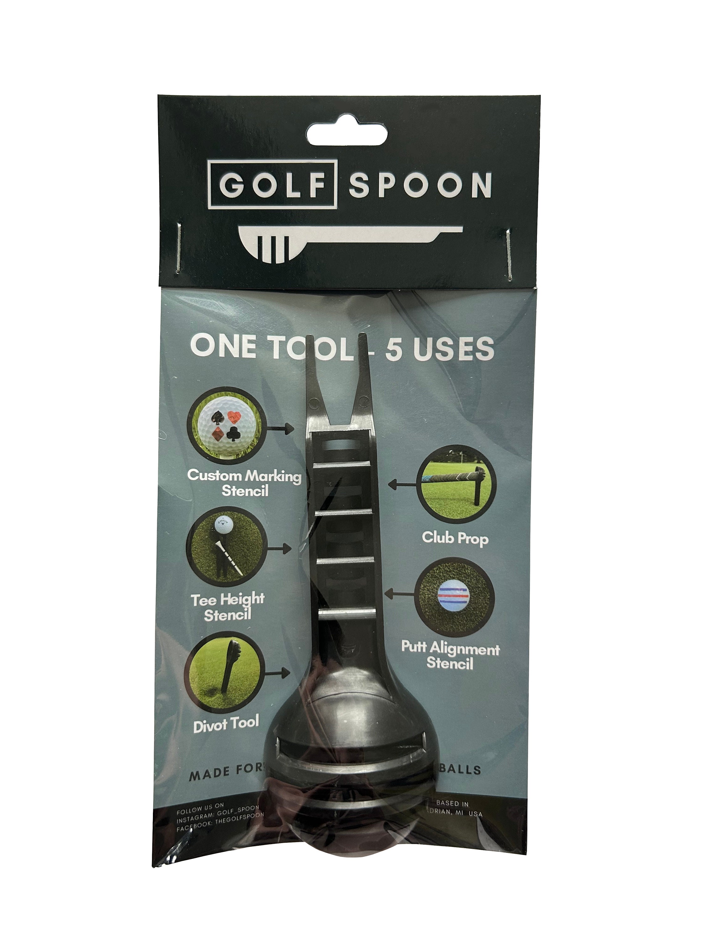 Golf SPOON 5-in-1 Golf Tool Custom Ball Stencil, Club Rest, Putt ...