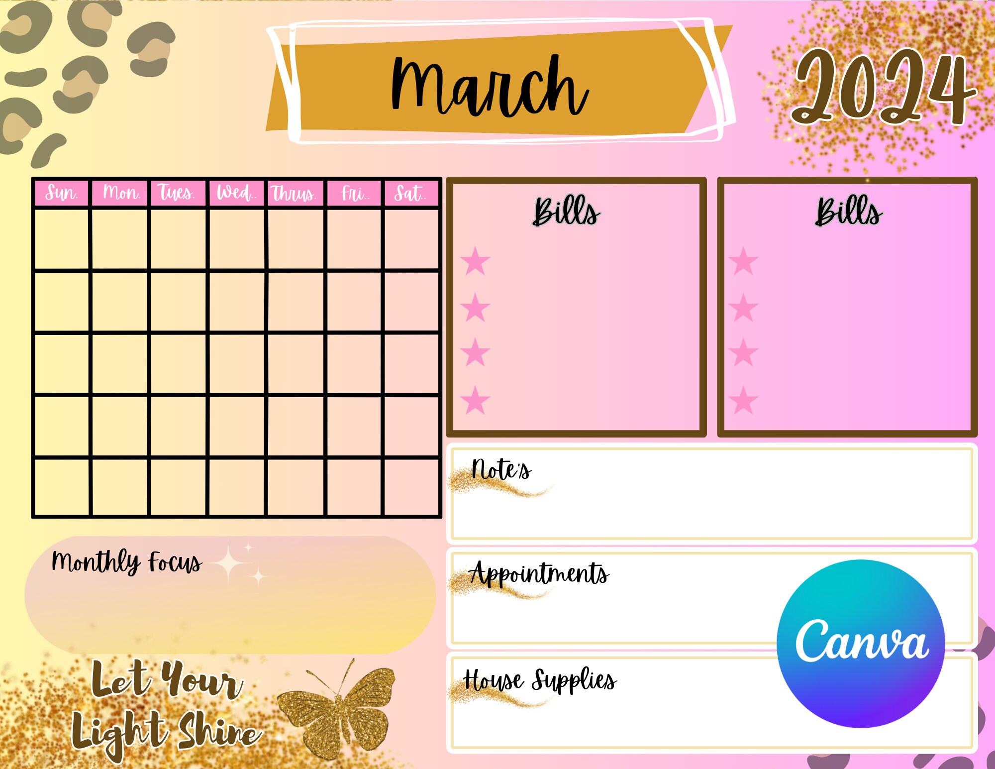 2024 Calendar Planner, Monthly Planner, Digital Planner, Customizable ...
