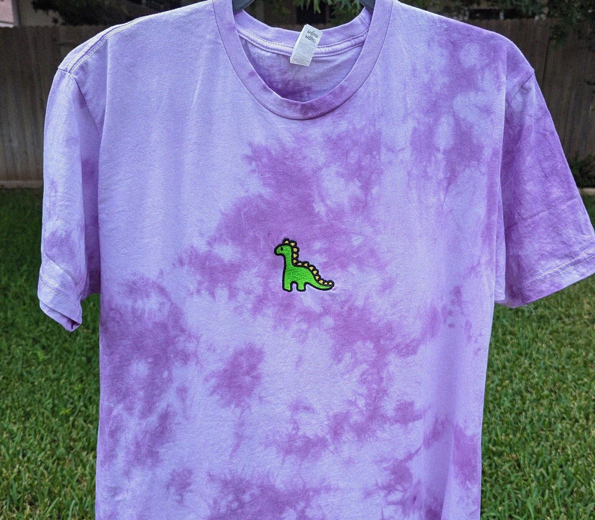 Dino Shirt Embroidered Purple Tie Dye Comfort Colors Trippy Shirt Rave ...
