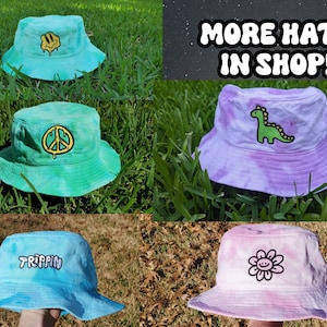 Dino Tie Dye Bucket Hat - Trippy Rave Hat Festival Accessories ...