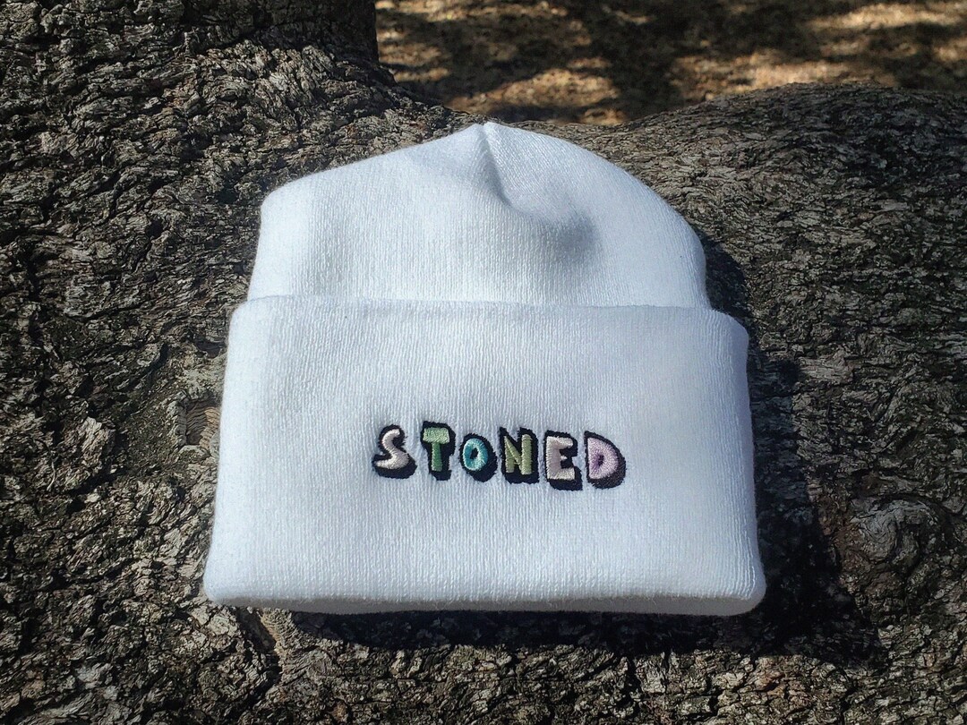 STONED Pastel Embroidered Beanie Weed Accessories Marijuana Pot Bong ...