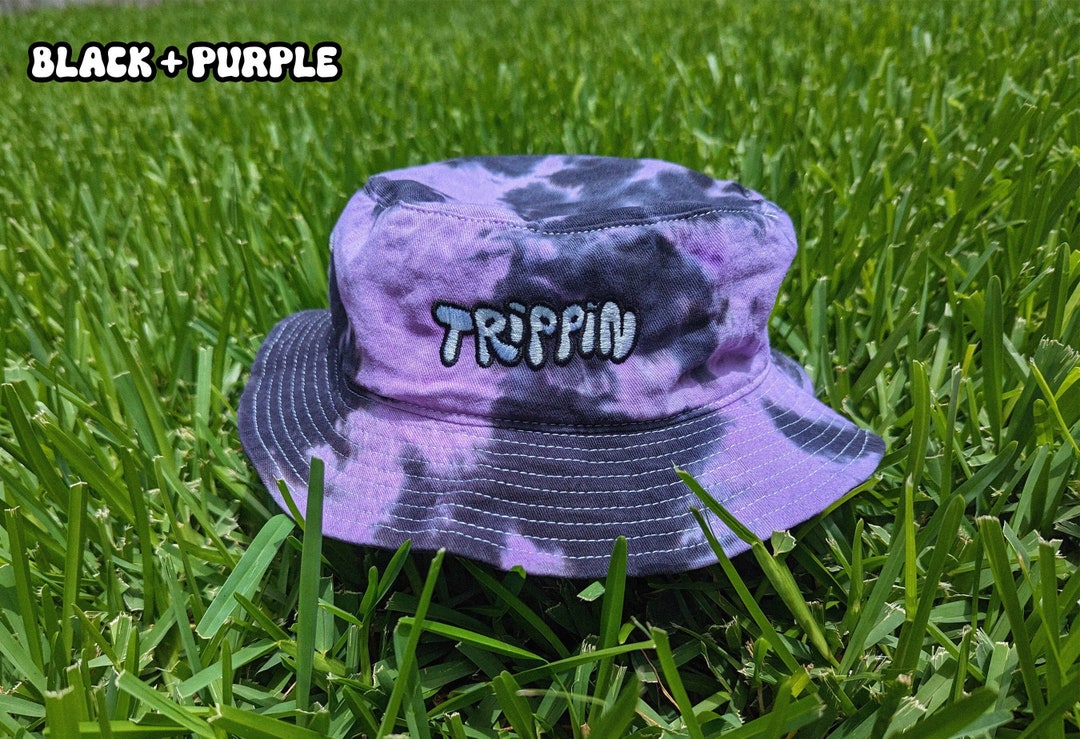 TRIPPIN Tie Dye Bucket Hat - Embroidered Trippy Hippie Festival Hat ...