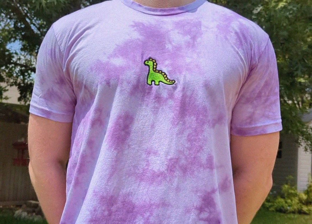Dino Shirt - Embroidered Purple Tie Dye Comfort Colors Trippy Shirt ...