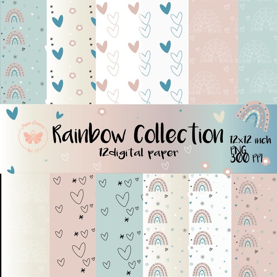 Rainbow Digital Paper Digital Paper 12x12 - Etsy
